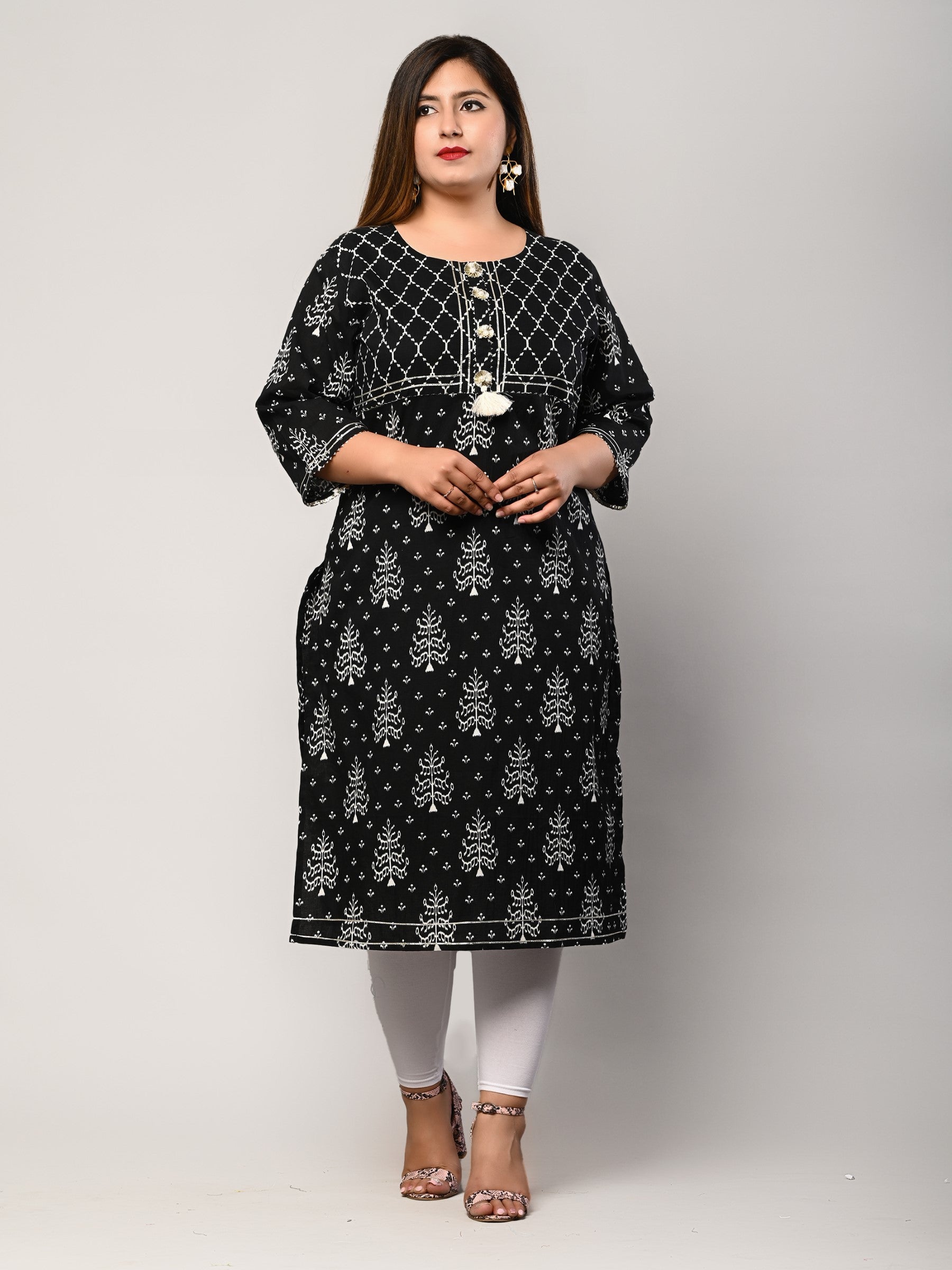 Plus Size Black Cotton Blend Ikat Print Straight Kurta-466 – Swasti ...