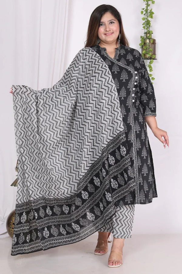 Plus Size Kurta Set - Elegant Black Cotton Printed Outfit – Swasti Clothing